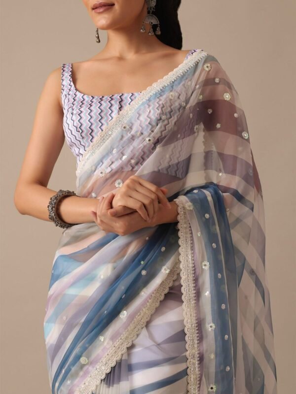 Premium Georgette Digital Print Saree with Sequins & Embroidery Work ...